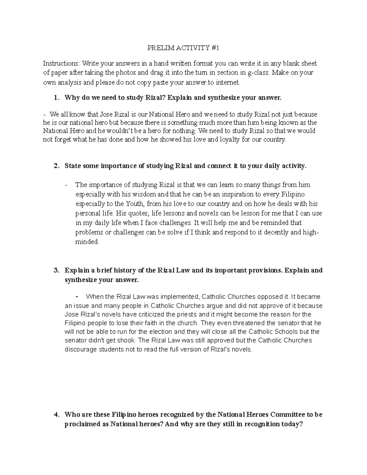 Prelimactivity 1 (GEC01) - PRELIM ACTIVITY Instructions: Write your ...