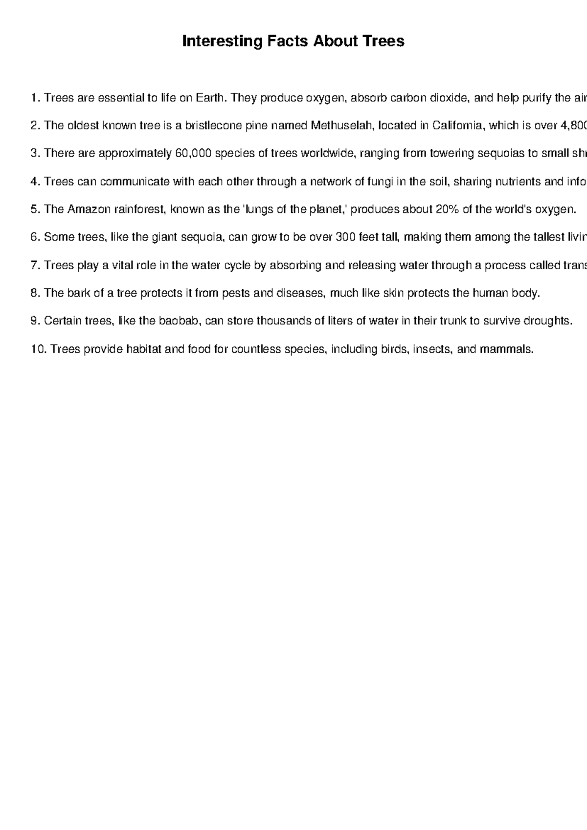 Tree facts - pdf about trees - Interesting Facts About Trees Trees are ...