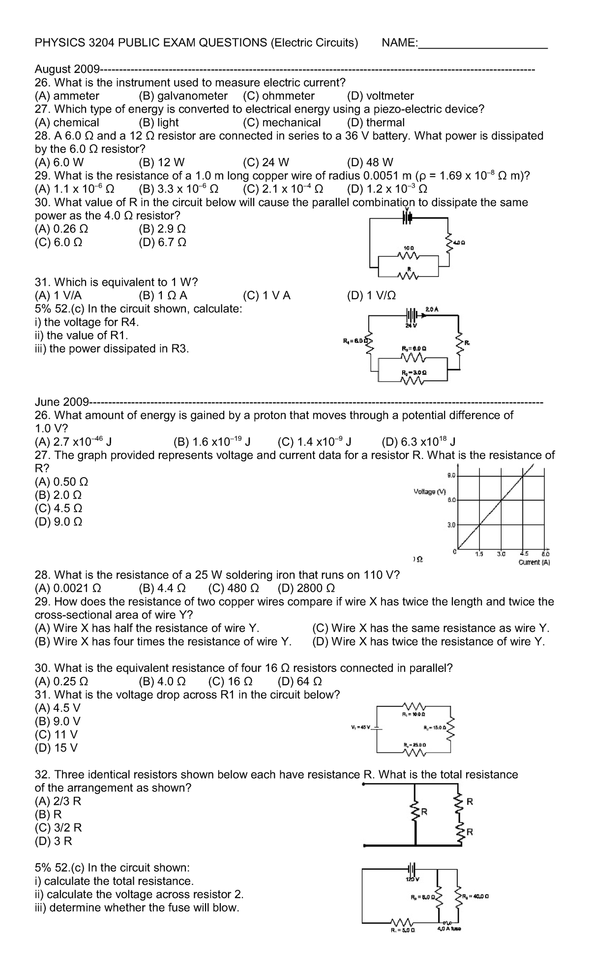 Physics 3204 public exam questions (electric circuits) - PHYSICS 3204 ...