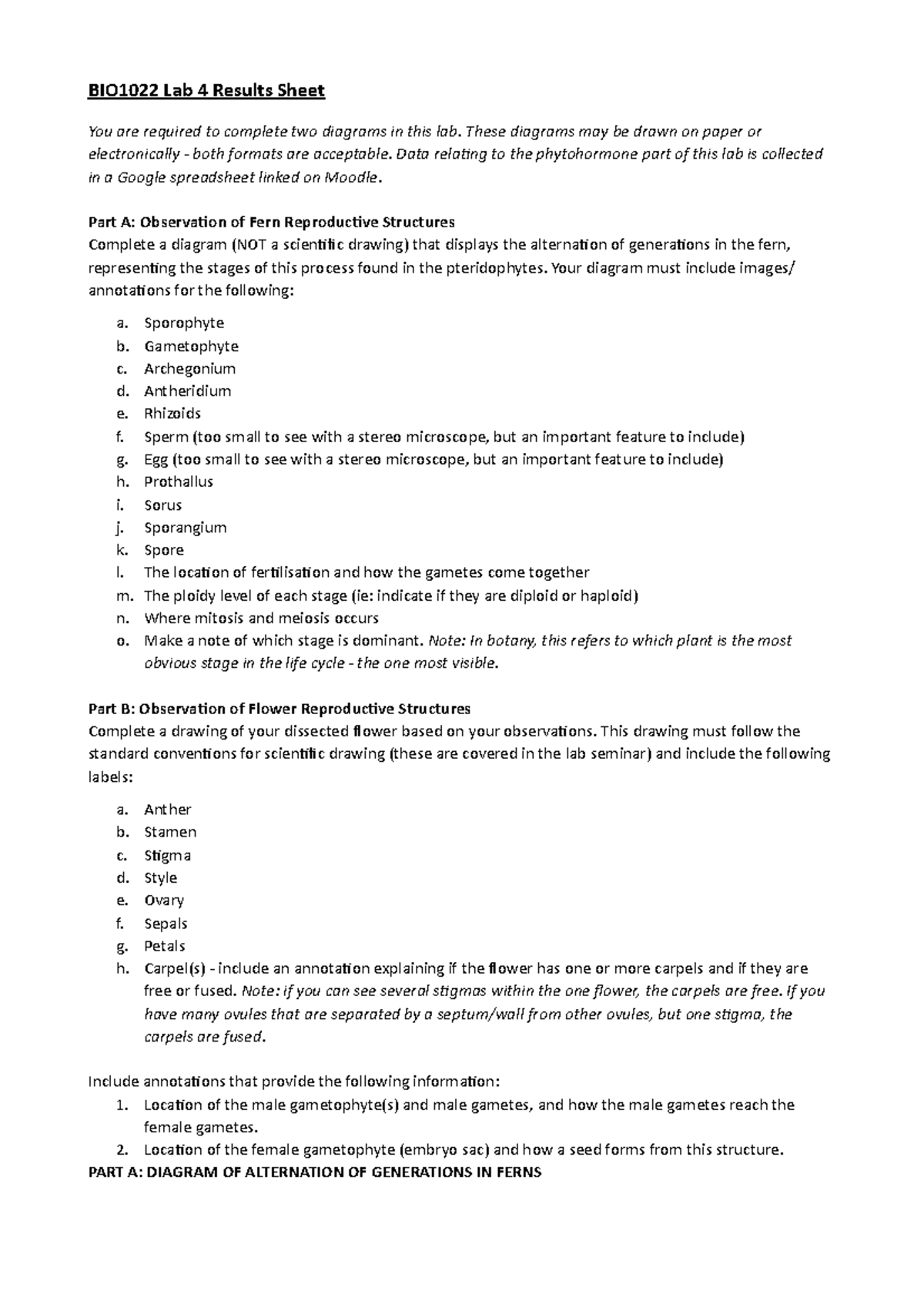 Lab 4 Results Sheet - BIO1022 Lab 4 Results Sheet You are required to ...