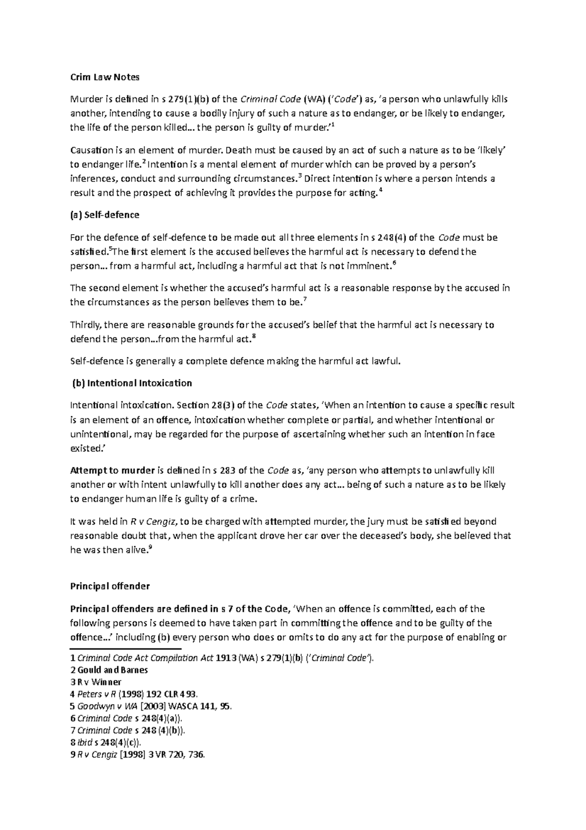 Crim Law Notes - Crim Law Notes Murder is defined in s 279(1)(b) of the ...