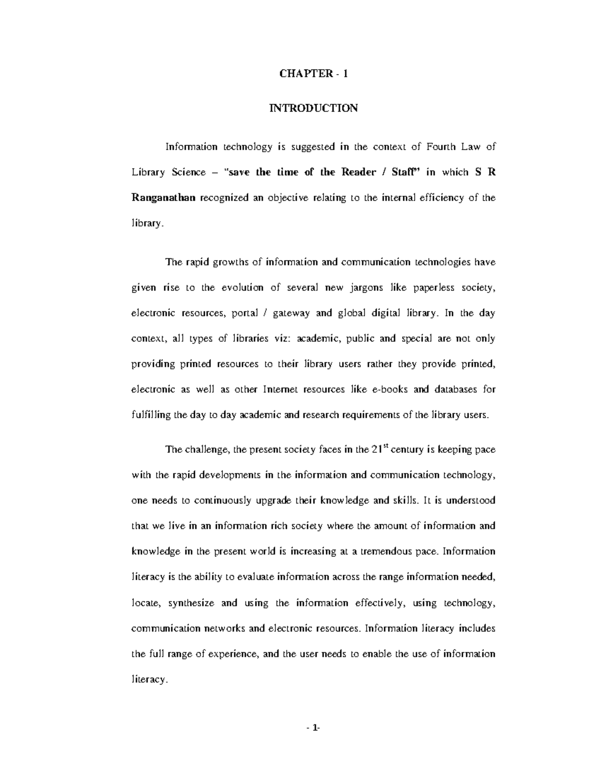 Introduction to information technology - CHAPTER - 1 INTRODUCTION Information technology is ...