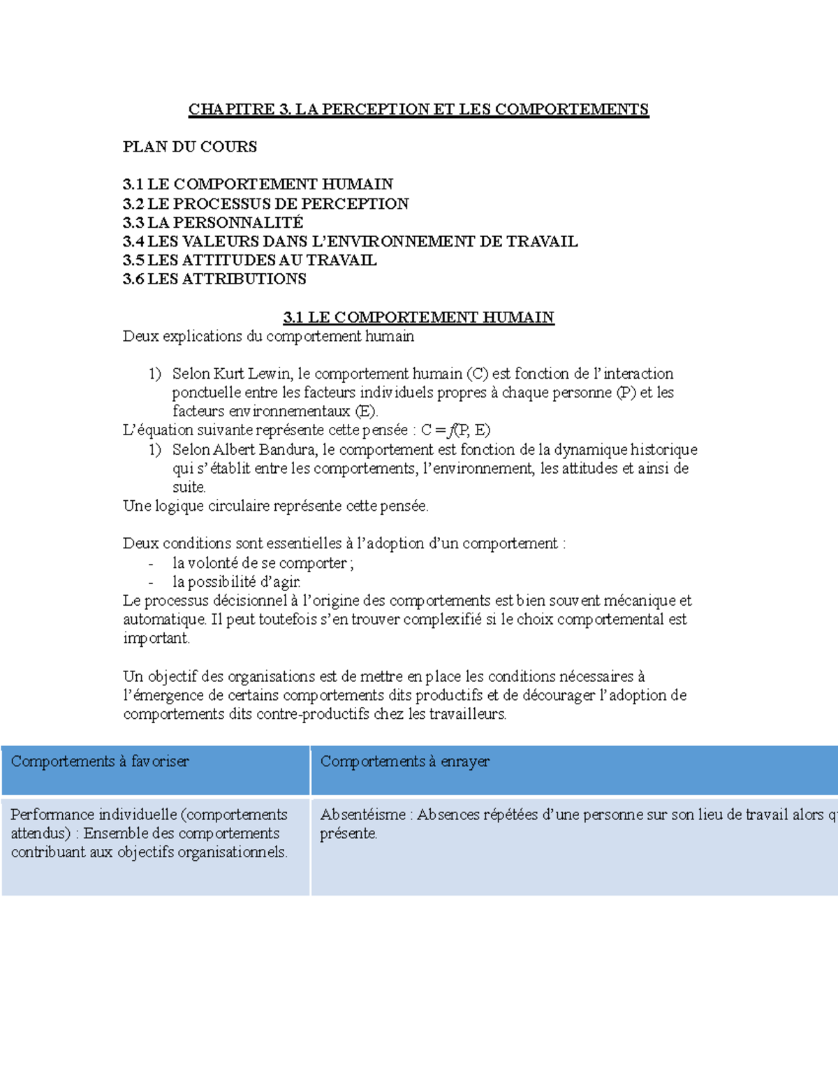 Chapitre 3 - Résumé Comportement organisationnel - CHAPITRE 3. LA PERCEPTION ET LES ...