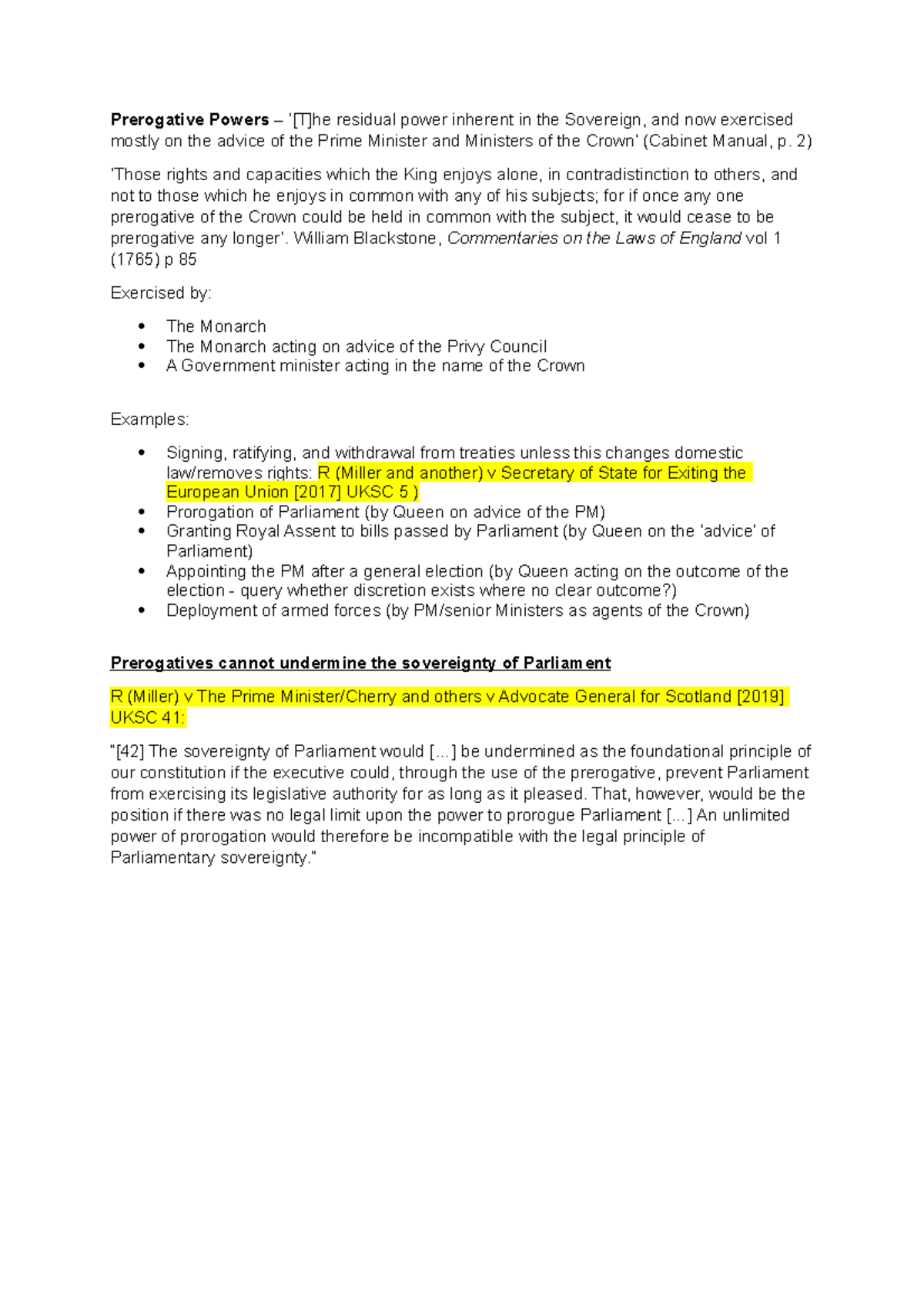 Prerogative Powers - 2) ‘Those rights and capacities which the King ...