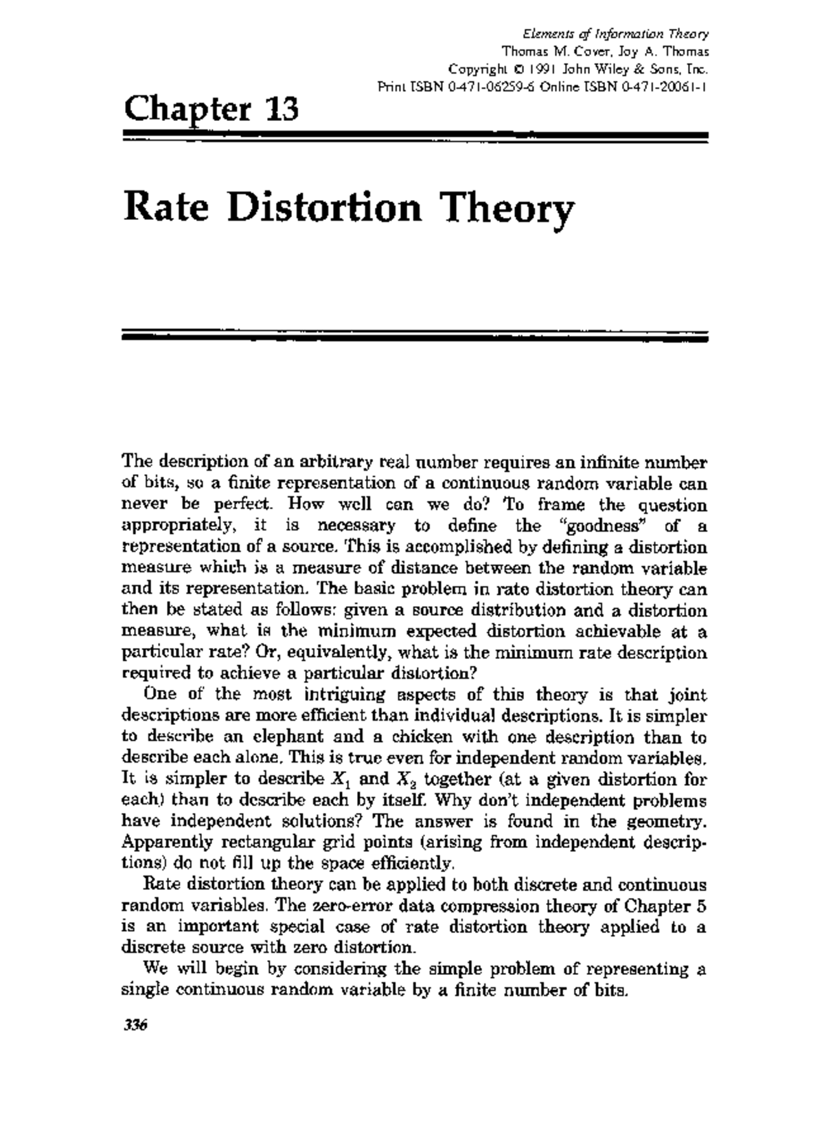 Rate distortion - ChaDter 13 Rate Distortion Theory The description of ...