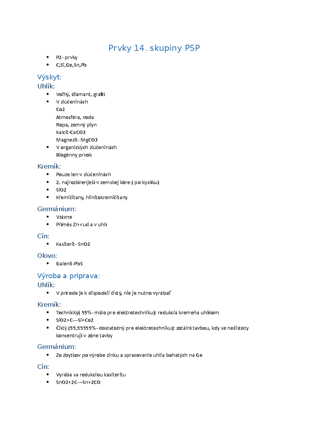 Prvky 14 skupiny - XIV skupina - Prvky 14. skupiny PSP P2- prvky C,Si ...