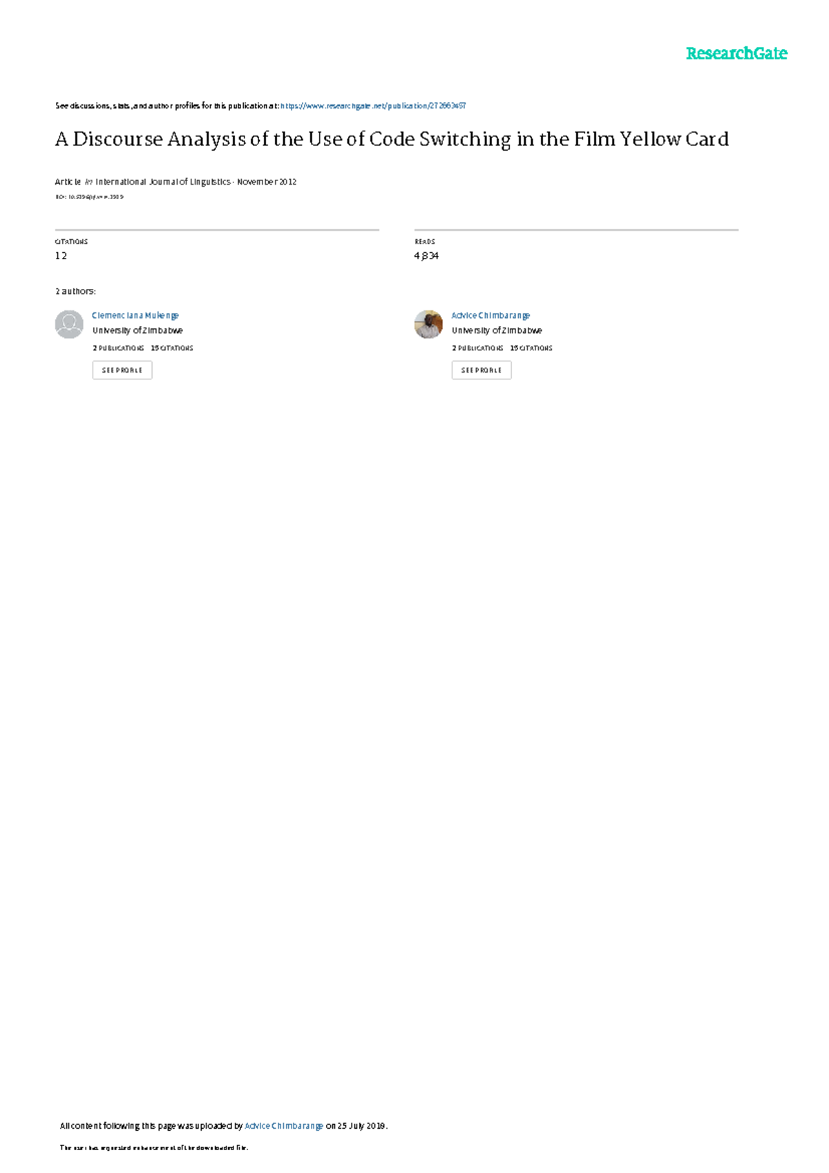 A Discourse Analysis of the Use of Code Switching - 5296/ijl. CITATIONS ...