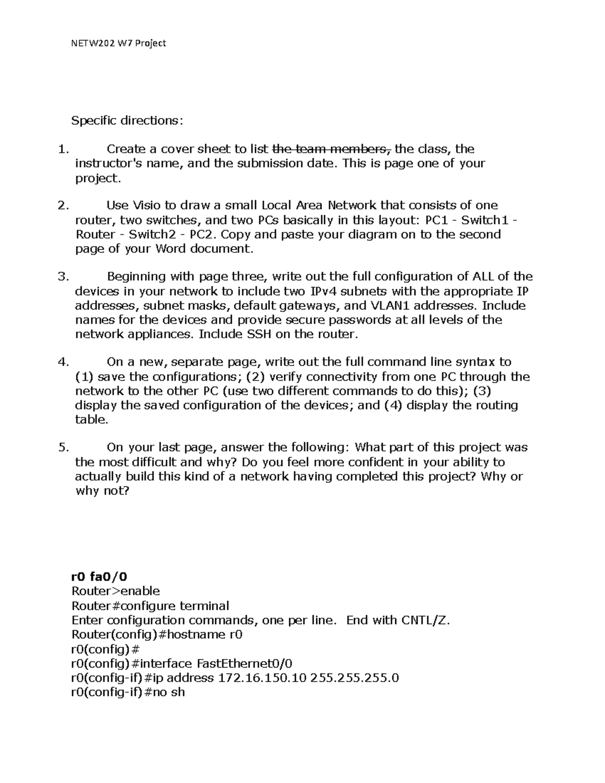 W7Project Cmd line info - NETW202 W7 Project Specific directions ...