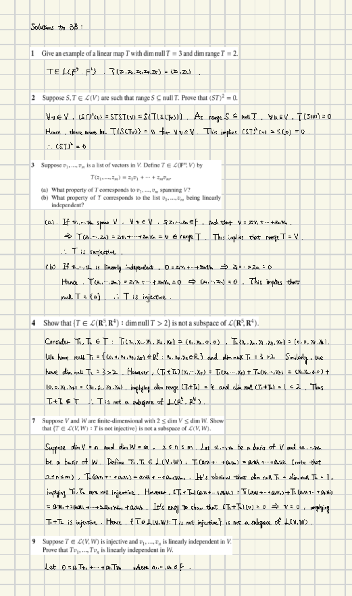 3B - Practice Material Linear Algebra - Solutions to 3 B : TEL(FS , F2 ...