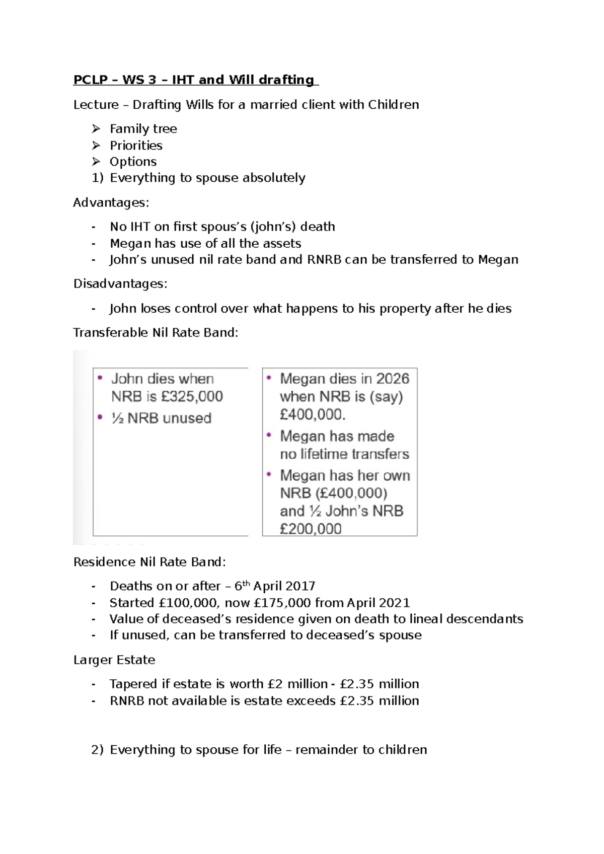 PCLP - WS 3 - Notes (Print) - PCLP – WS 3 – IHT and Will drafting ...