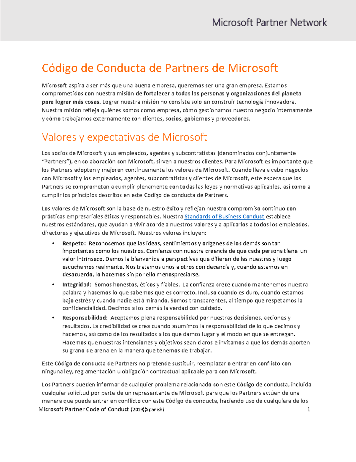 Microsoft Partner Code of Conduct Spanish - Código de Conducta de ...