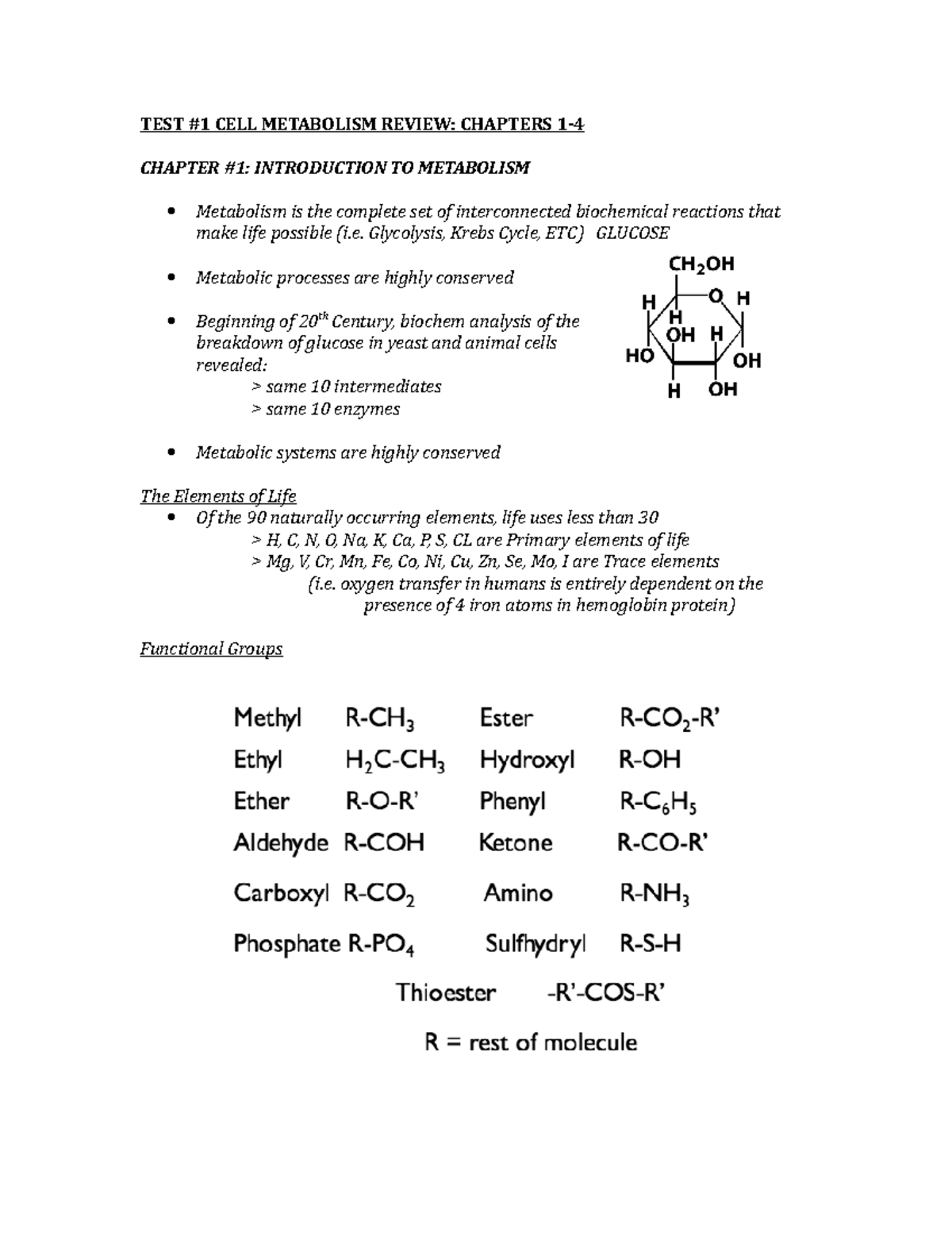 Cell Metabolism Test #1 Study Package - TEST #1 CELL METABOLISM REVIEW ...