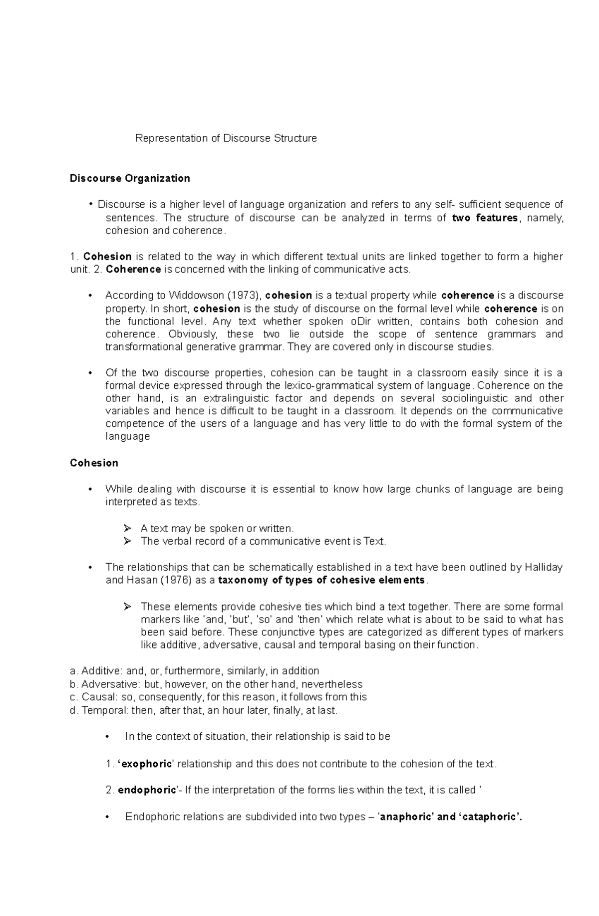 Representation Of Discourse Structure Representation Of Discourse Structure Discourse