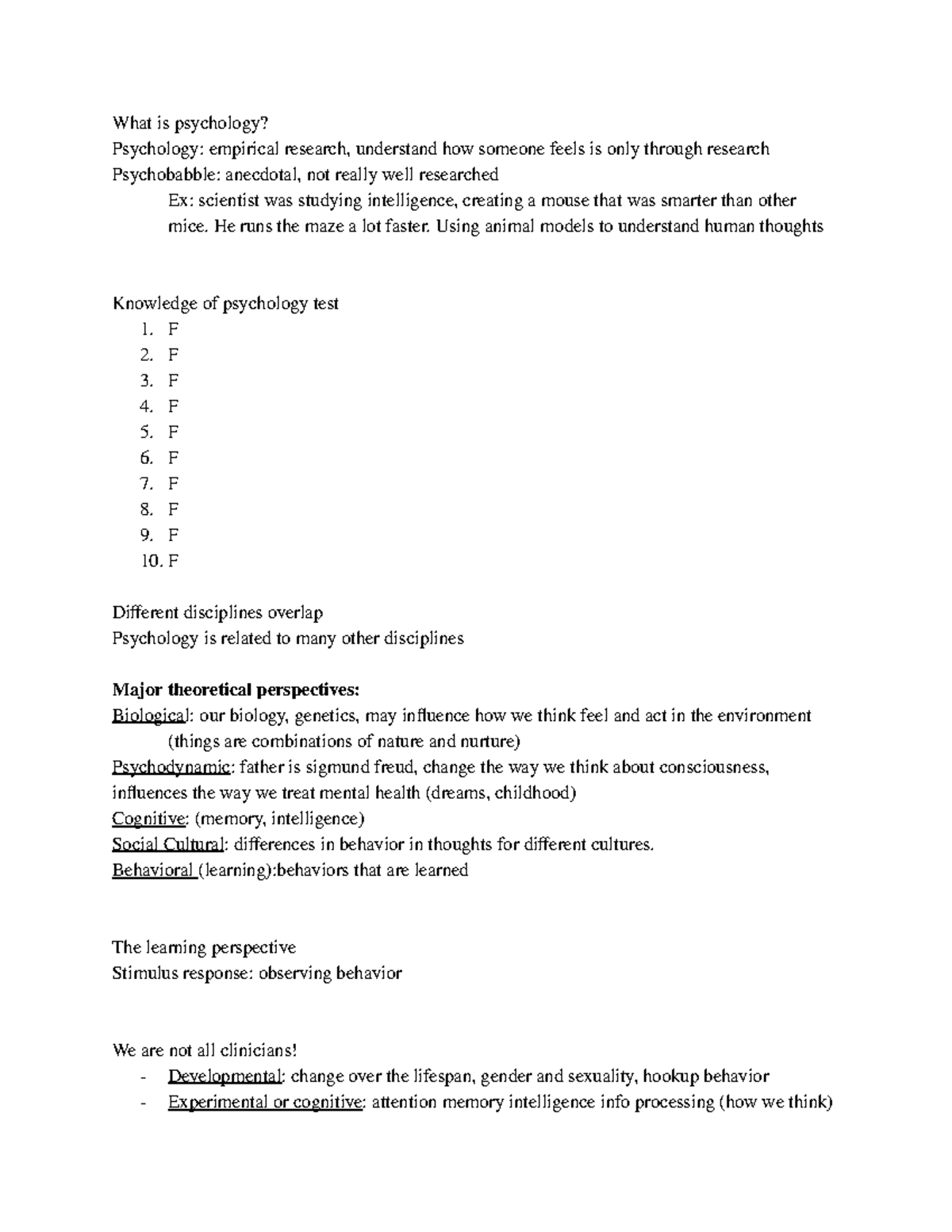 Psych 111 lecture test 1 - What is psychology? Psychology: empirical ...