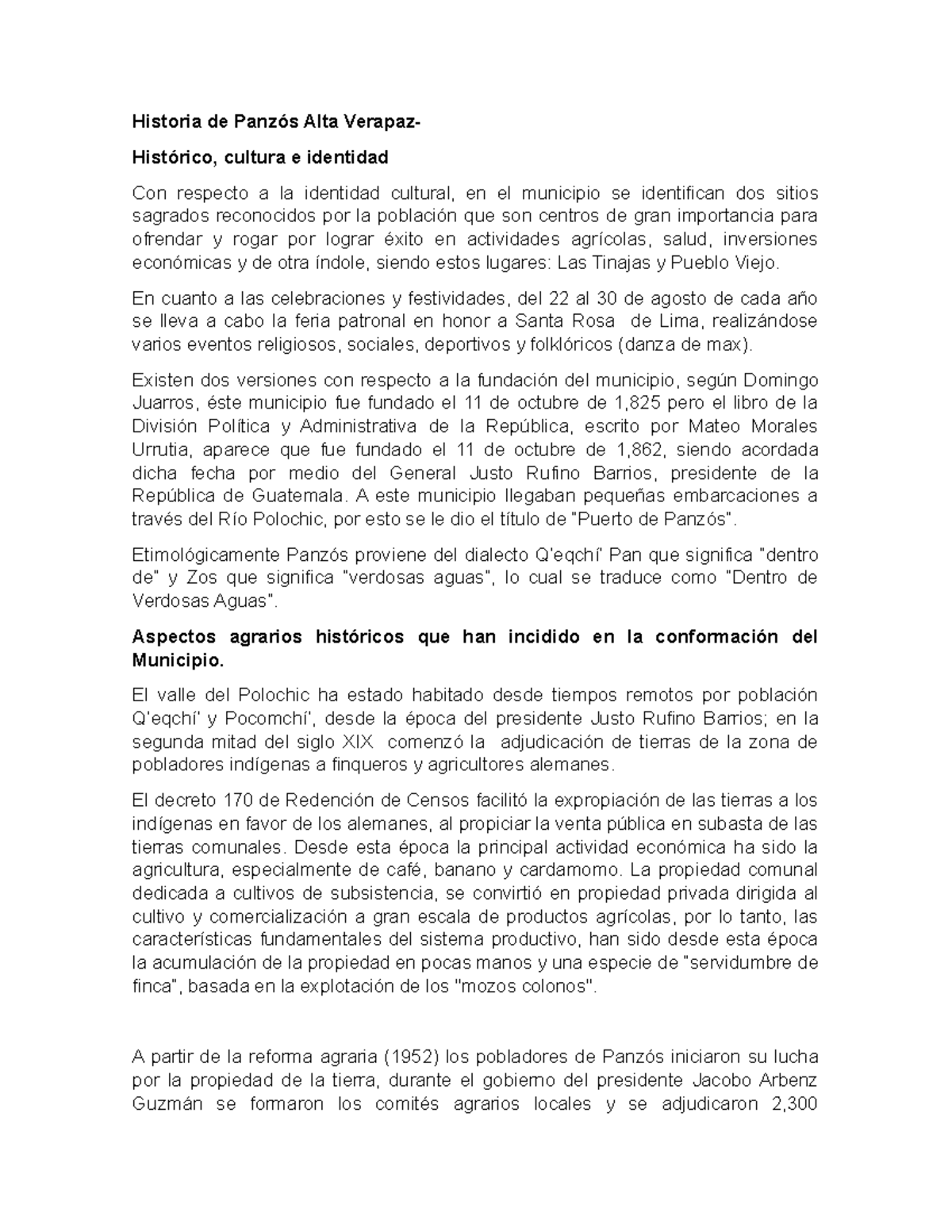 Historia de Panzós Alta Verapaz - Historia de Panzós Alta Verapaz ...