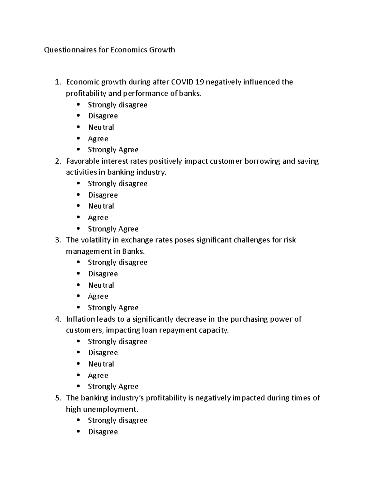 Questionnaires for Economics Growth 2 - Economic growth during after ...