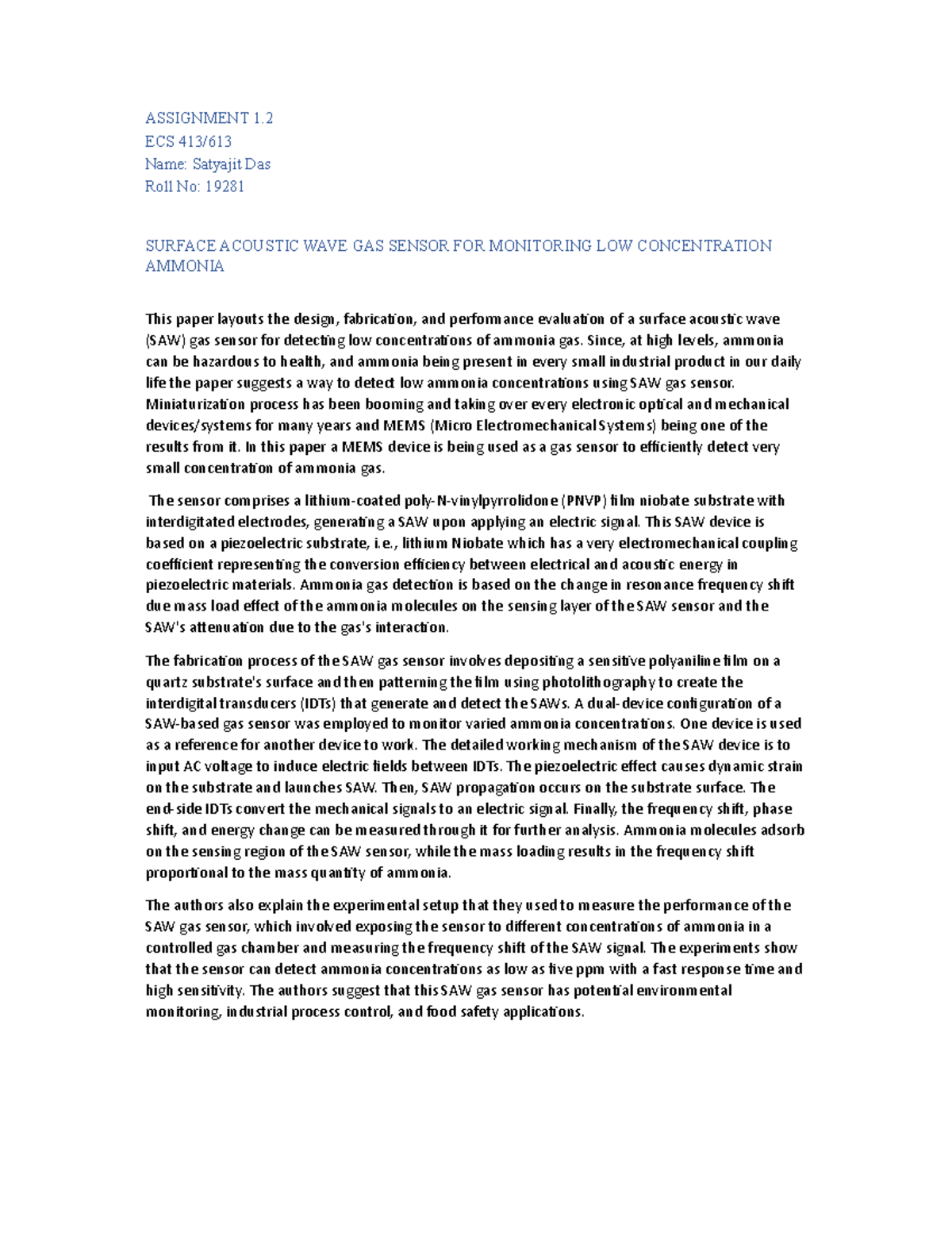 Assignment 12 Ecs413 Satyajit Das 19281 Assignment 1 Ecs 413 Name Satyajit Das Roll No