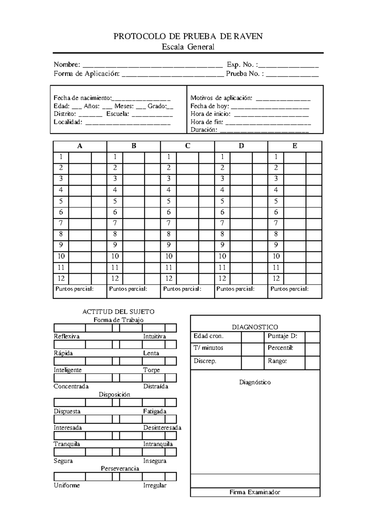 Raven-protocolo-escala-general-adultos - PROTOCOLO DE PRUEBA DE RAVEN Escala General Nombre ...