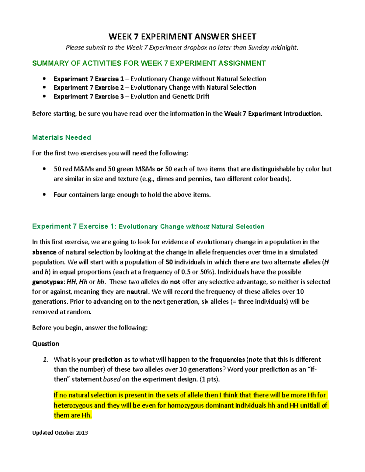 Week 7 Experiment Answer Sheet - WEEK 7 EXPERIMENT ANSWER SHEET Please ...