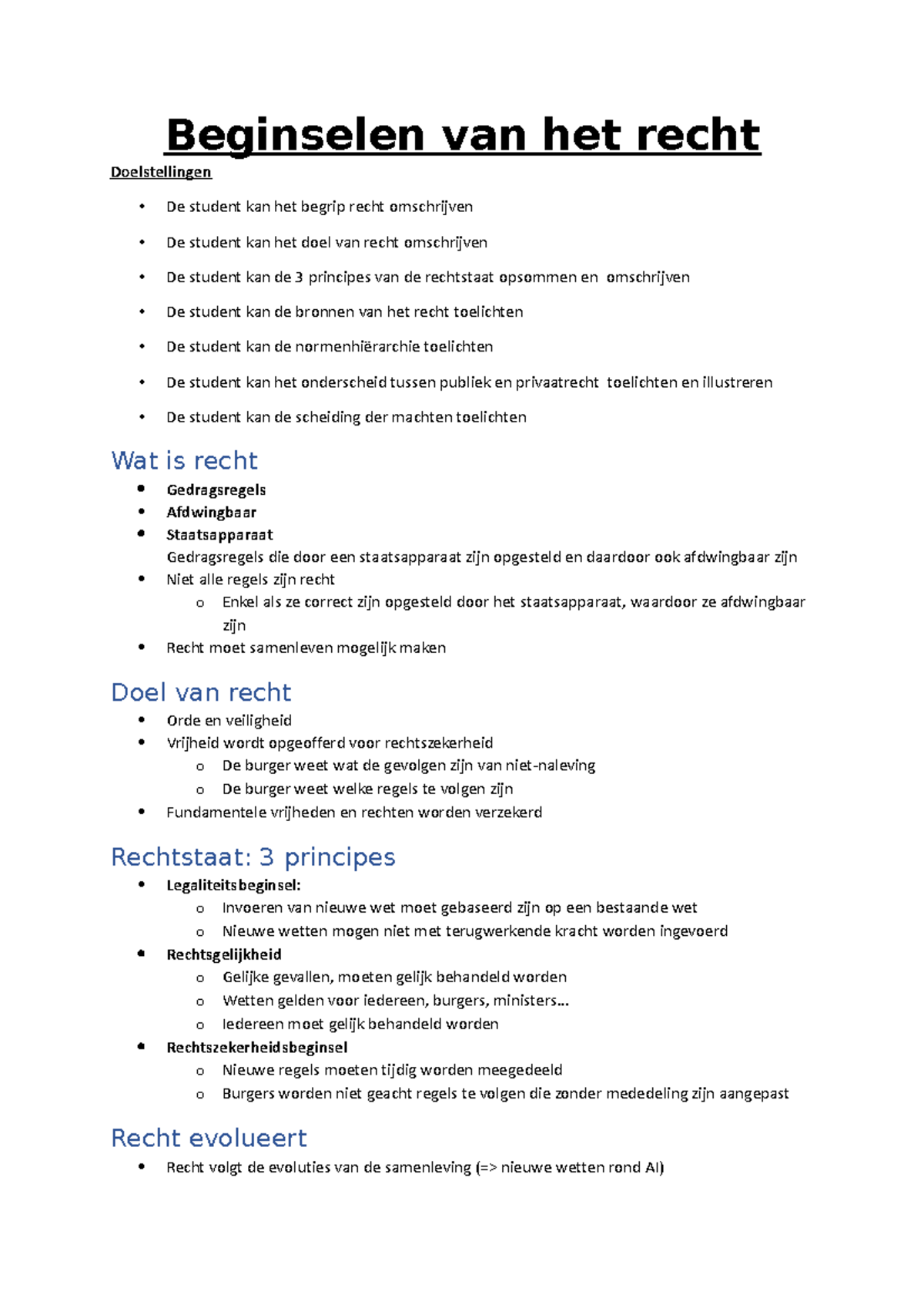 Beginselen van het recht - Beginselen van het recht Doelstellingen • De ...