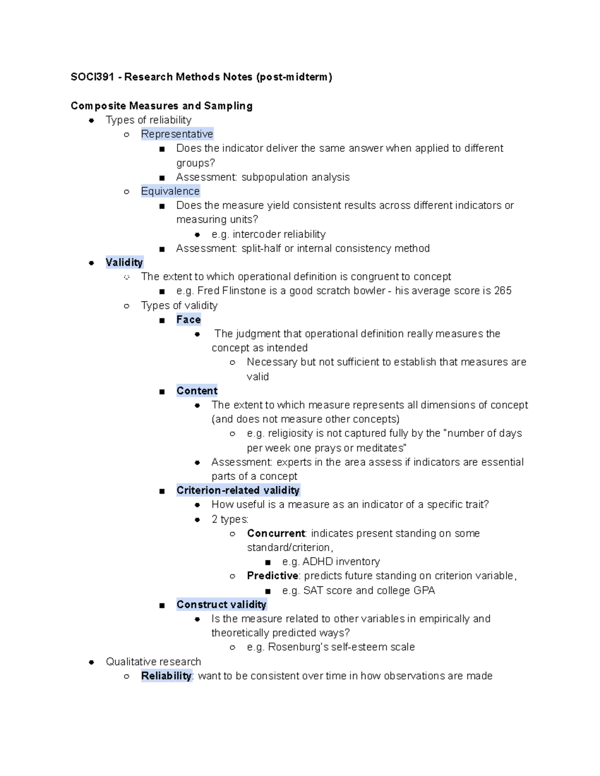 SOCI391 - Research Methods Notes (Post-Midterm) - SOCI391 - Research ...