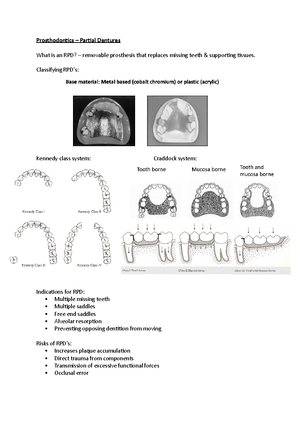 RPD Notes Diagnosis - RPD NOTES Disease – partial edentulism (bungi ...