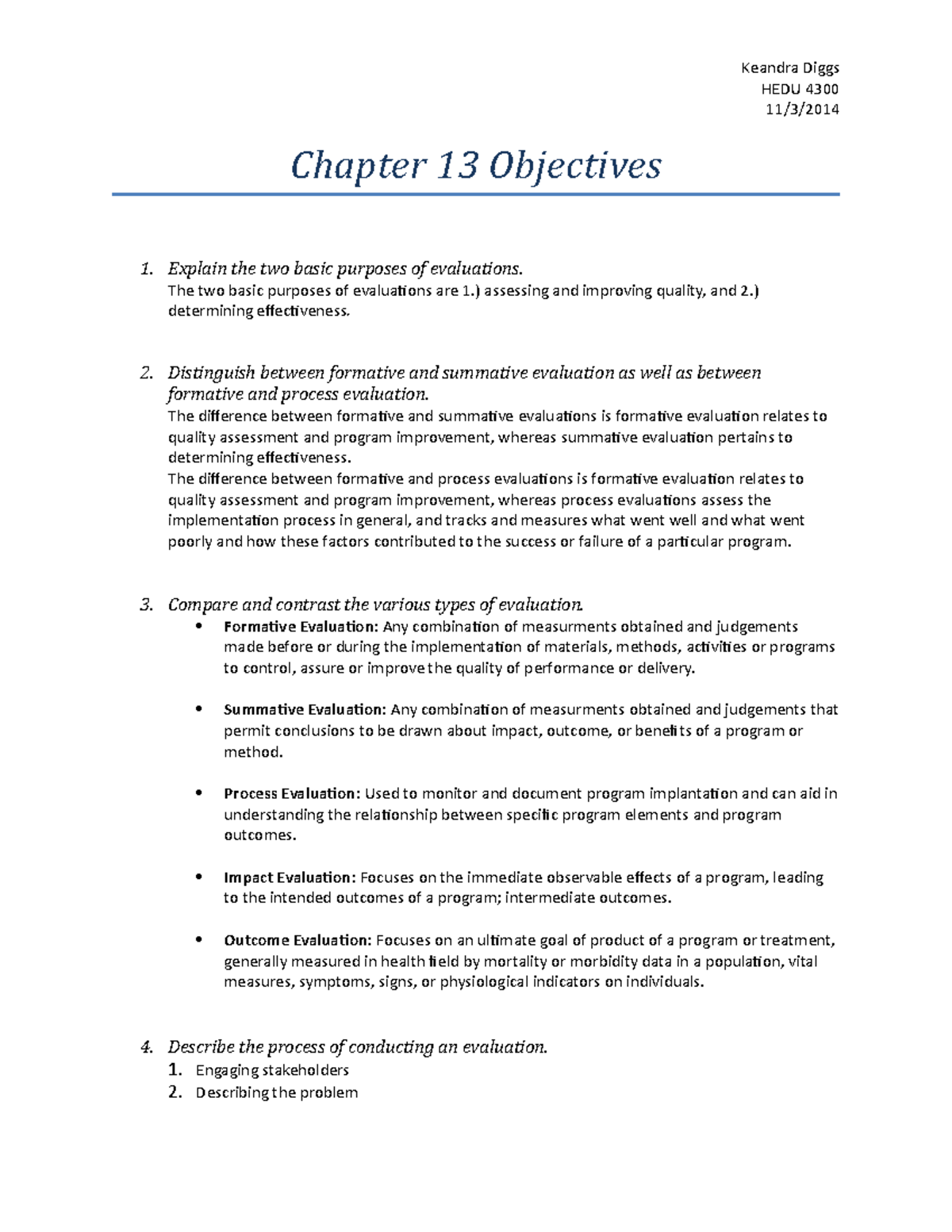 Chapter 13 Objectives - Keandra Diggs HEDU 4300 11/3/ Chapter 13 ...