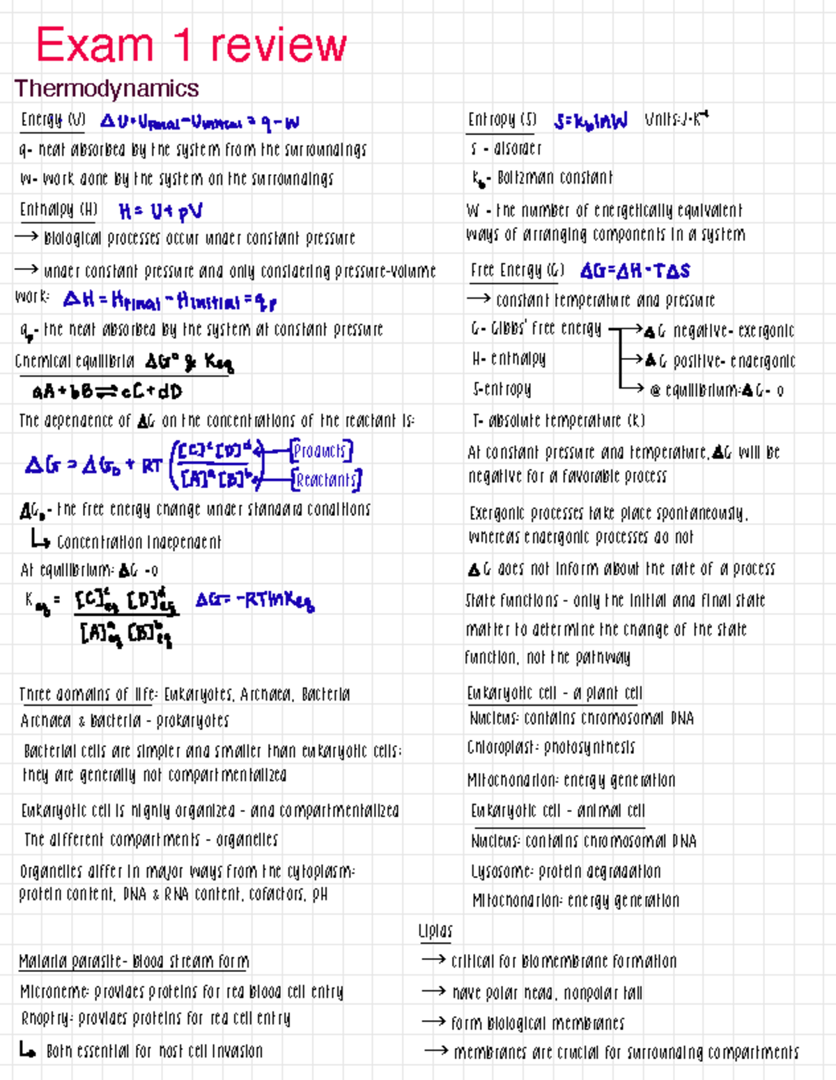 3 - Handwritten Pre-Lecture notes - Exam 1 review Thermodynamics Energy ...