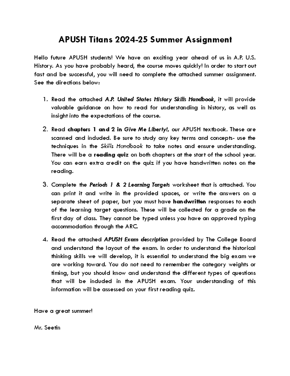 Apush 2024-25 Summer Assignment TES - APUSH Titans 2024 - 25 Summer ...