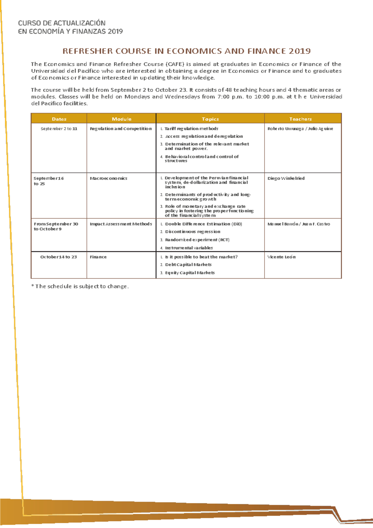 Refresher course in economics and finance - Course overview - REFRESHER ...