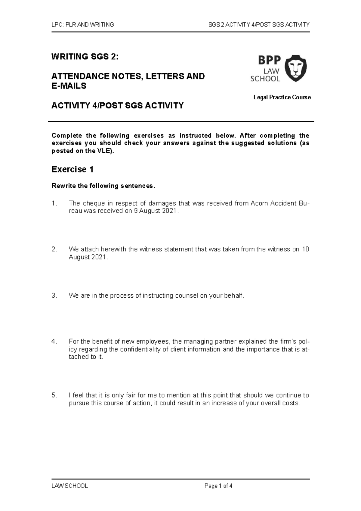 Writing SGS 2 Activity 4 and Post SGS Activity 22-23 - LPC: PLR AND WRITING SGS 2 ACTIVITY 4 ...