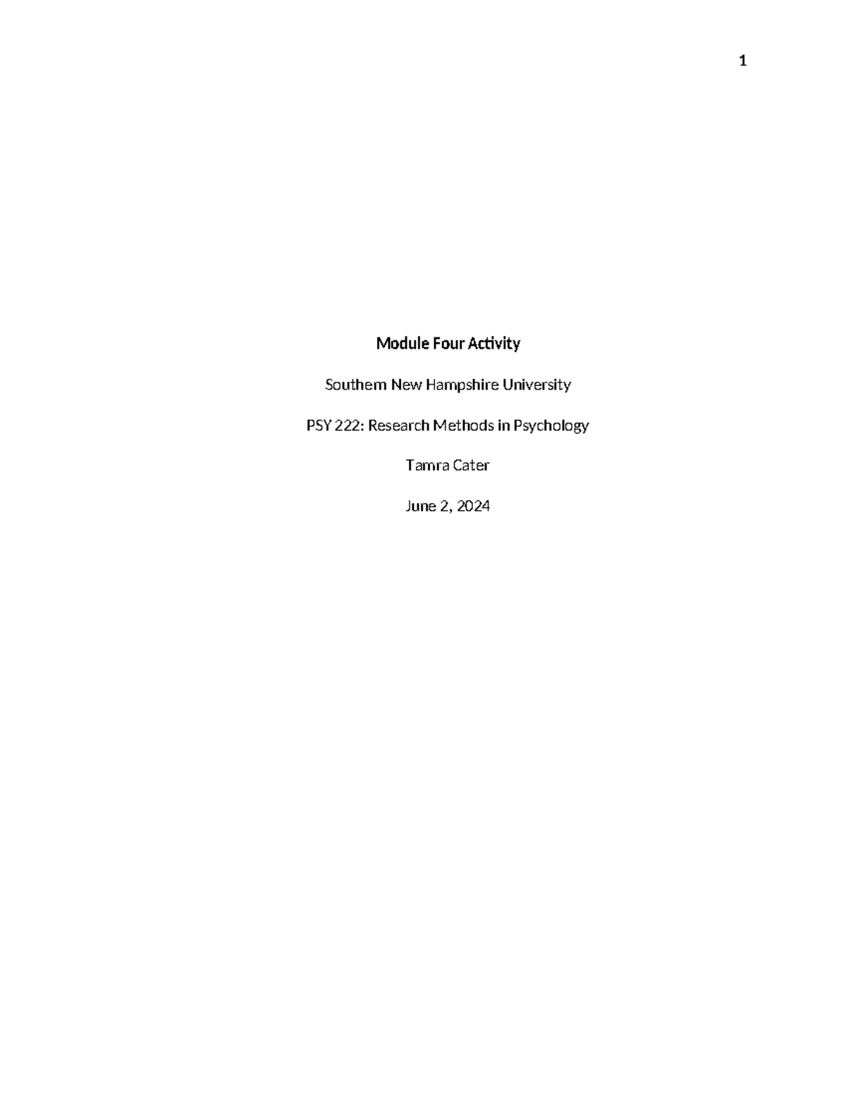 PSY222 Module 4Activity - Module Four Activity Southern New Hampshire University PSY 222 ...
