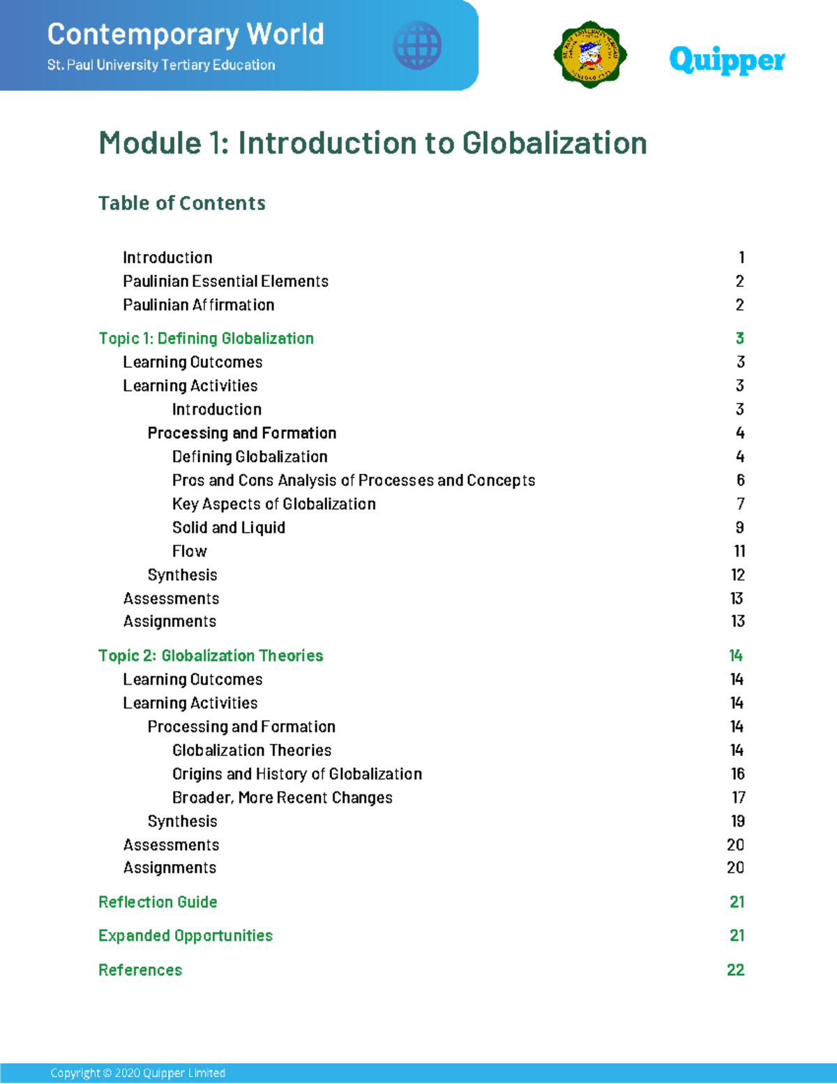 Contemp-World-Module-1-Topics-1-2 - Table of Contents Introduction ...