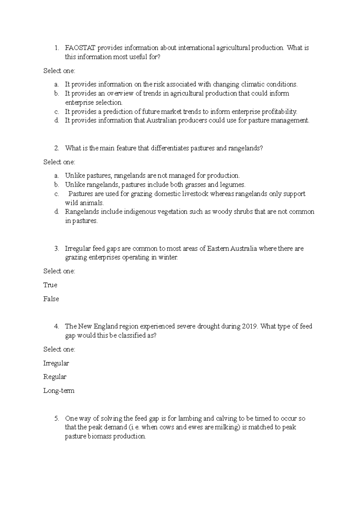 Quiz questions - Grazing systems - FAOSTAT provides information about ...