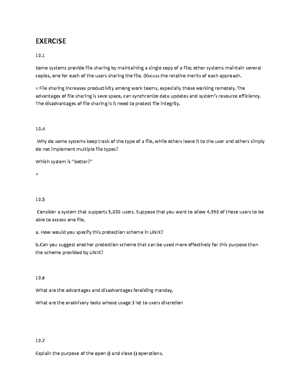 Exercise CSC207 - EXERCISE 10. Some systems provide file sharing by ...