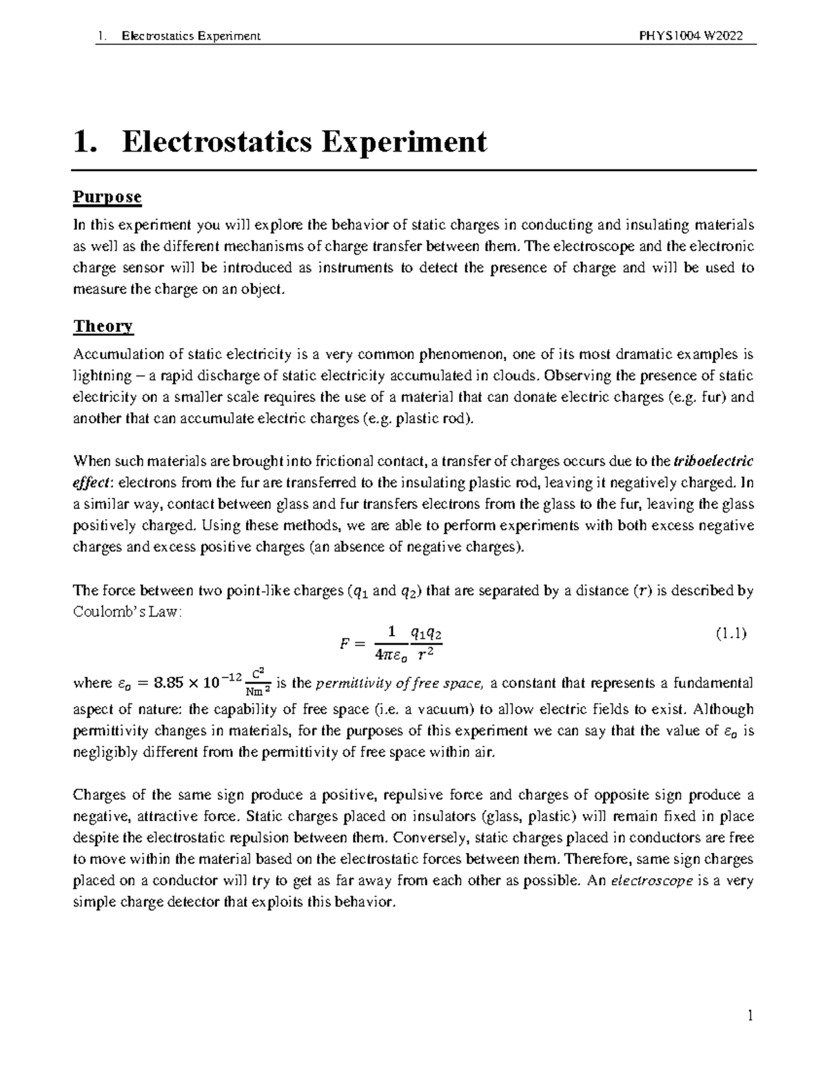 1. Electrostatics Experiment Manual V4 - Electrostatics Experiment ...