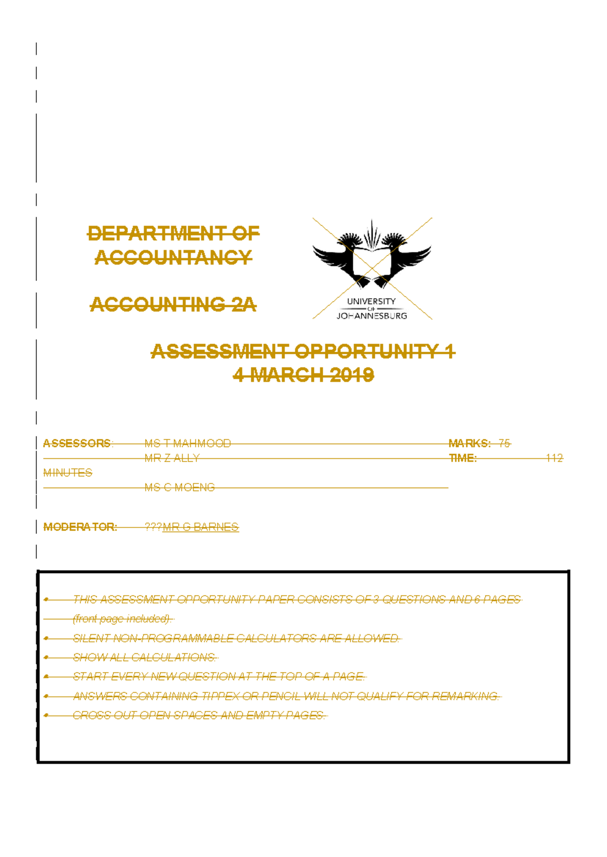 Class example - Practice paper - DEPARTMENT OF ACCOUNTANCY ACCOUNTING ...