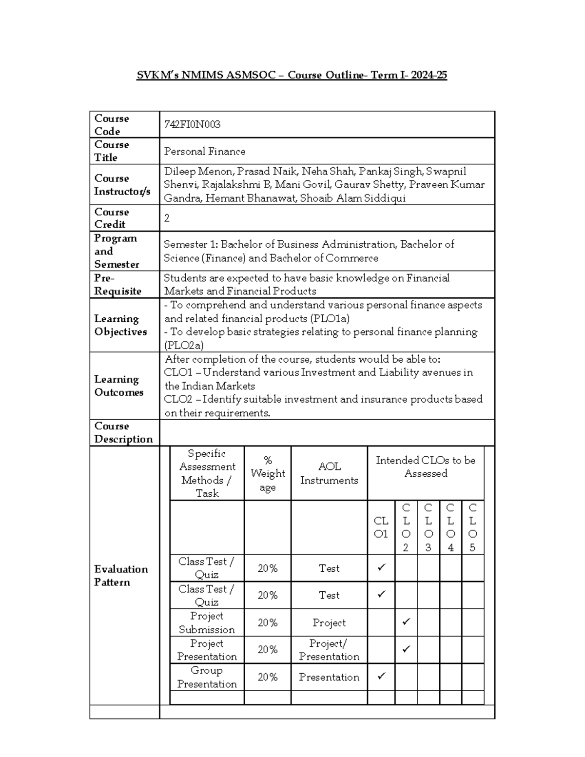 Personal Finance - Course Outline - SVKM’s NMIMS ASMSOC – Course ...