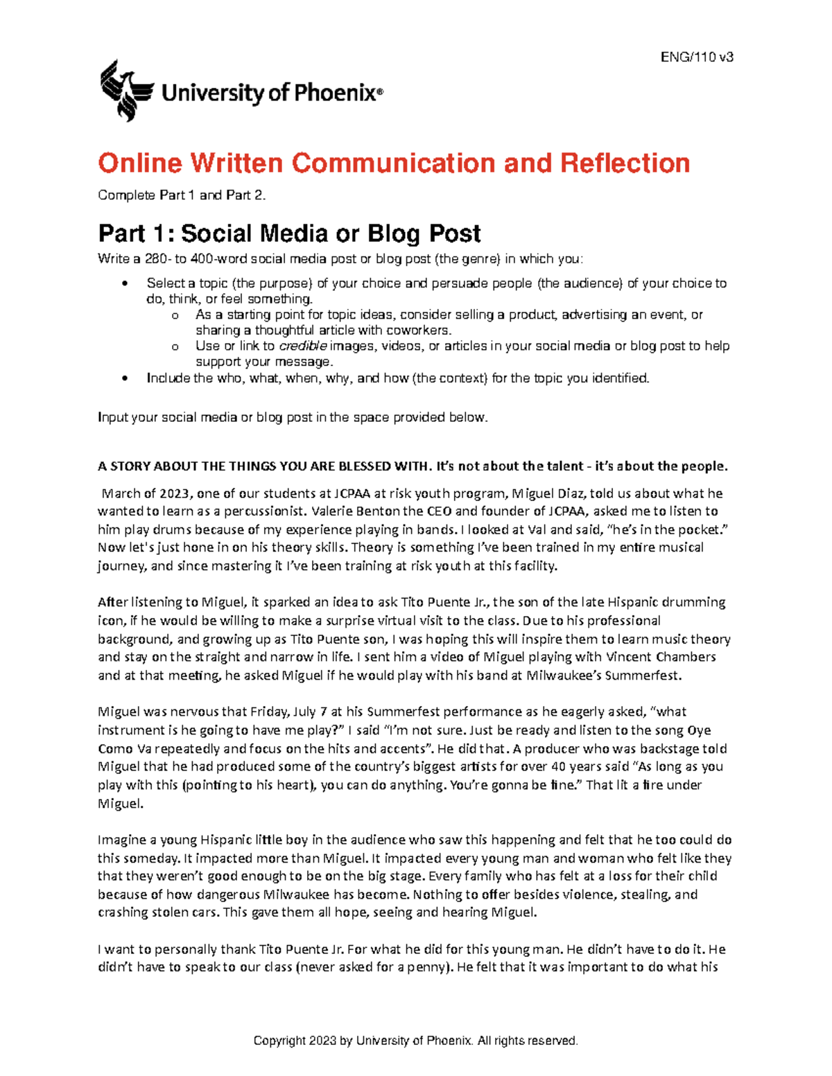 Online Written Communication and Reflection - ENG/110 v 3 Copyright 202 ...