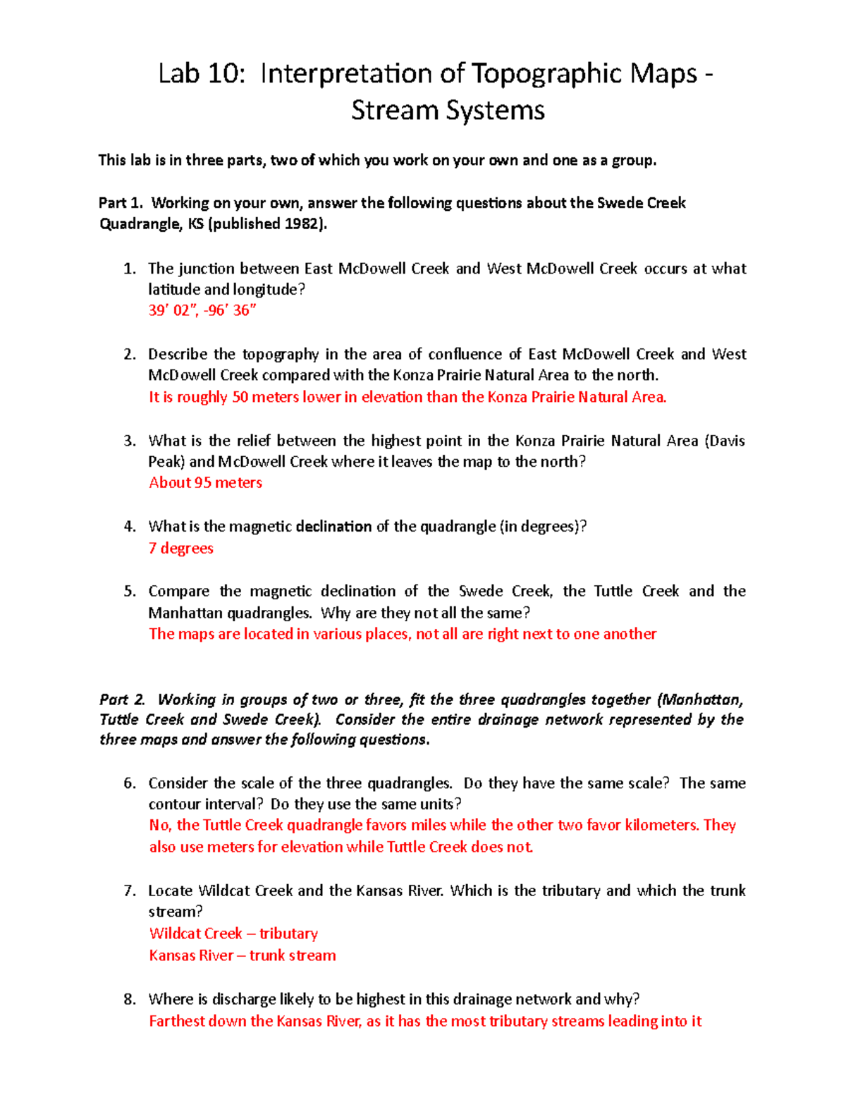 Lab 10 Exercise - Lab 10: Interpretation of Topographic Maps - Stream ...