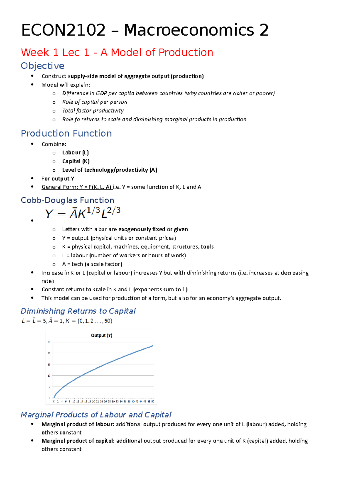 ECON2102 - Week 1 lec notes - ECON2102 – Macroeconomics 2 Week 1 Lec 1 ...