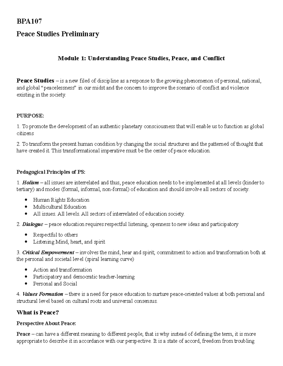 Peace Studies Preliminary - Copy - BPA Peace Studies Preliminary Module ...