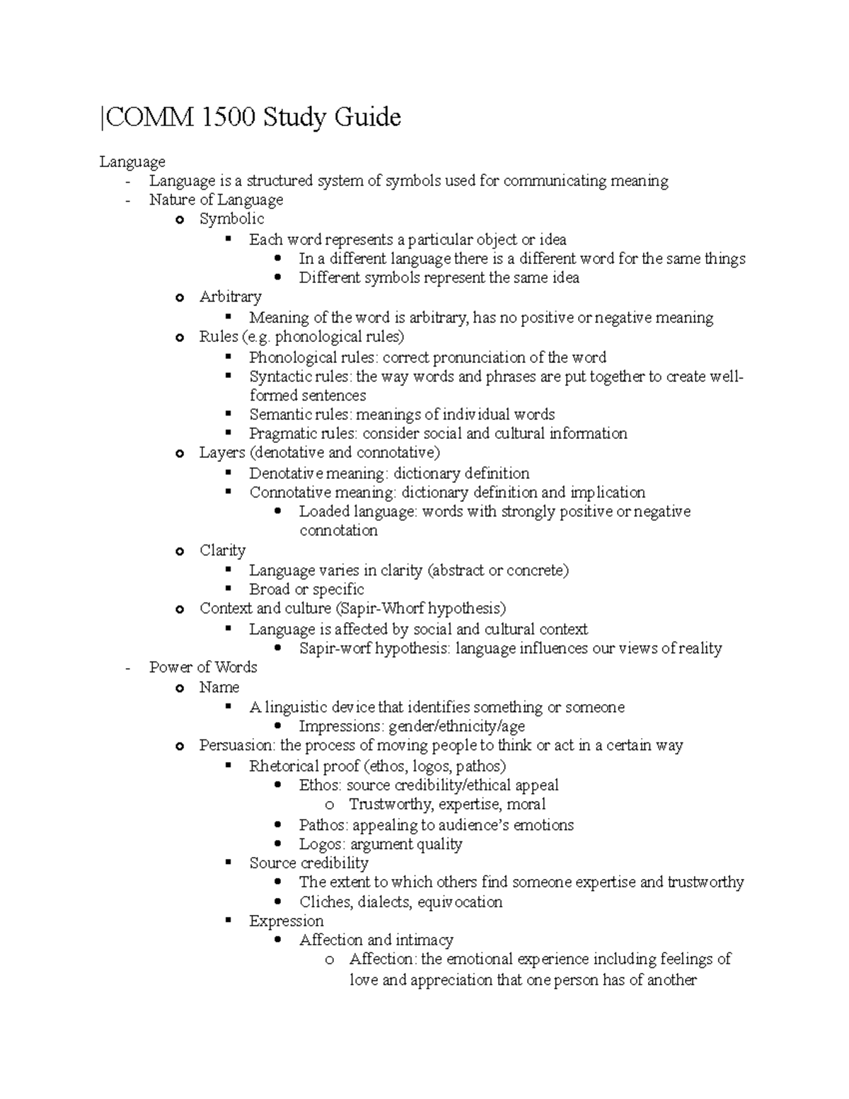 COMM 1500 Unit 2 Study Guide - |COMM 1500 Study Guide Language ...