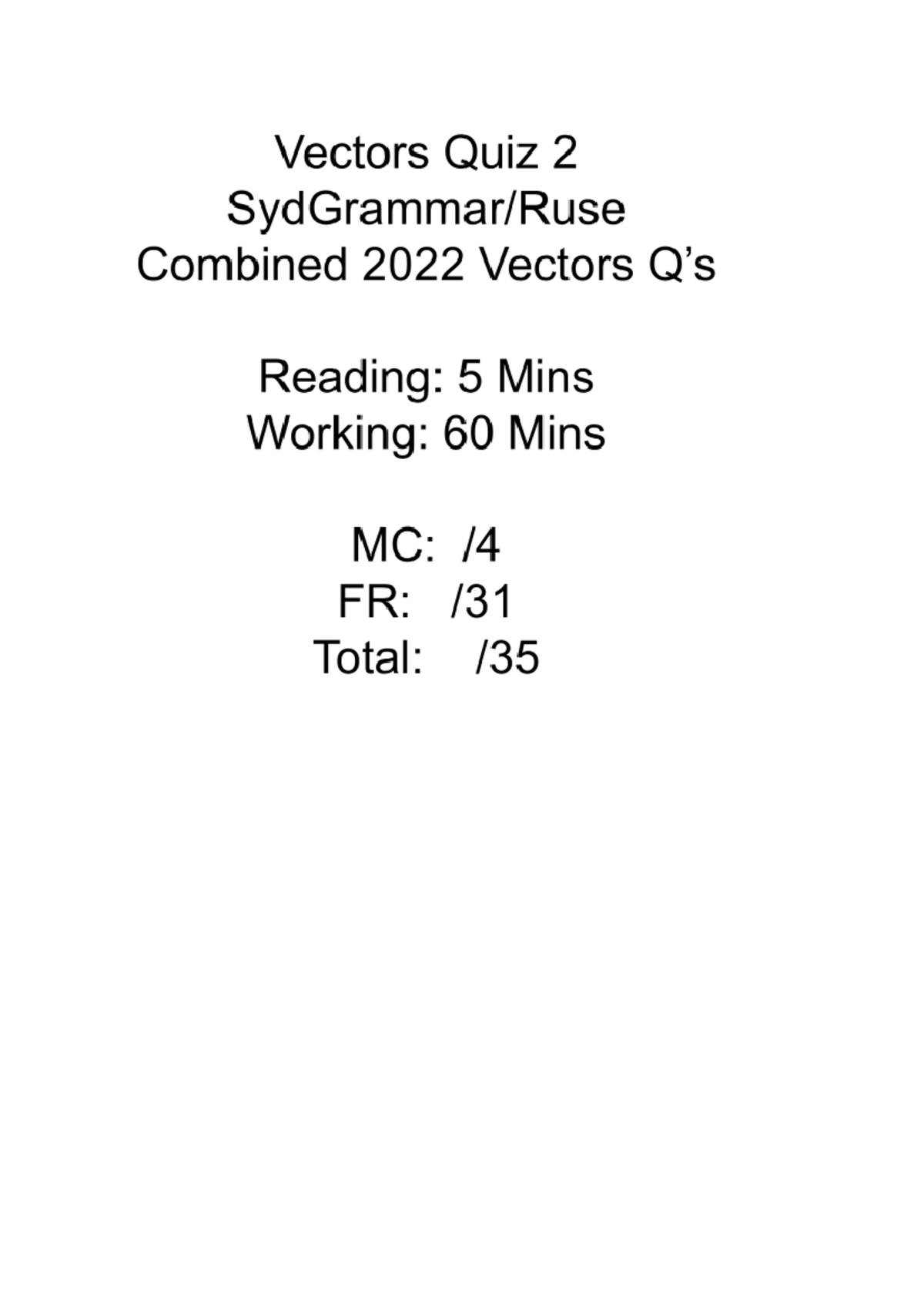 Vectors Quiz 2 - SYD GRAMMAR Section: / Q Ruse Section: / Q13: - Studocu