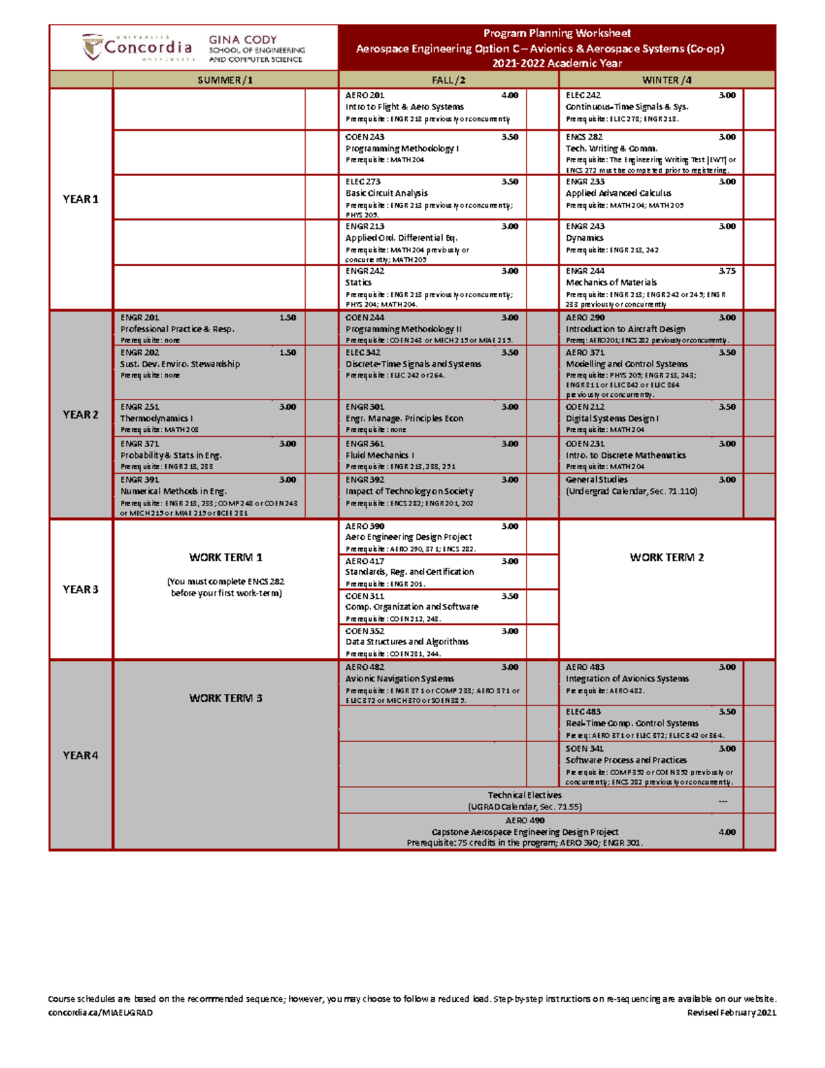 Sept Entry Coop Aero C - Course schedules are based on the recommended ...