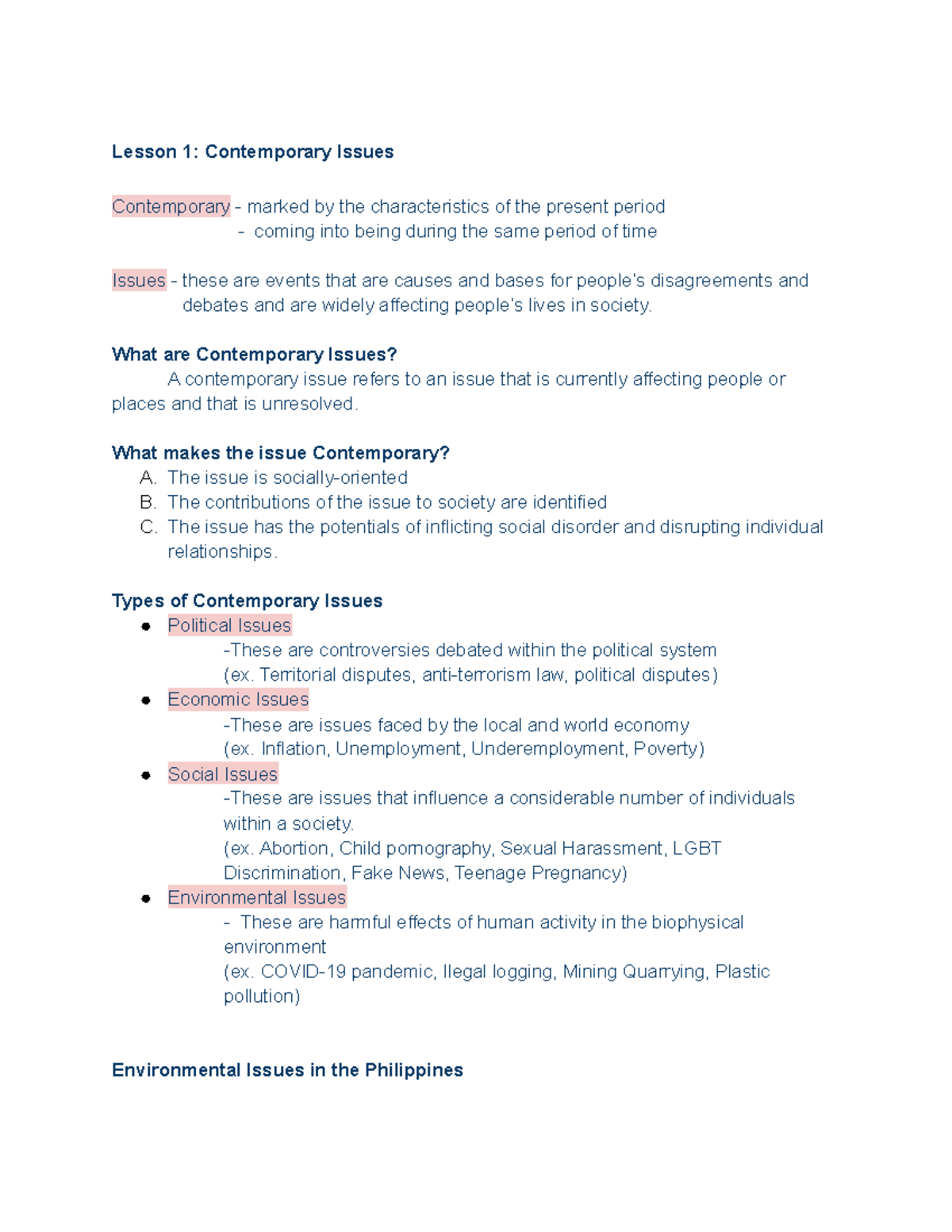 AP Social Studies - Quarter One - Lesson 1: Contemporary Issues ...