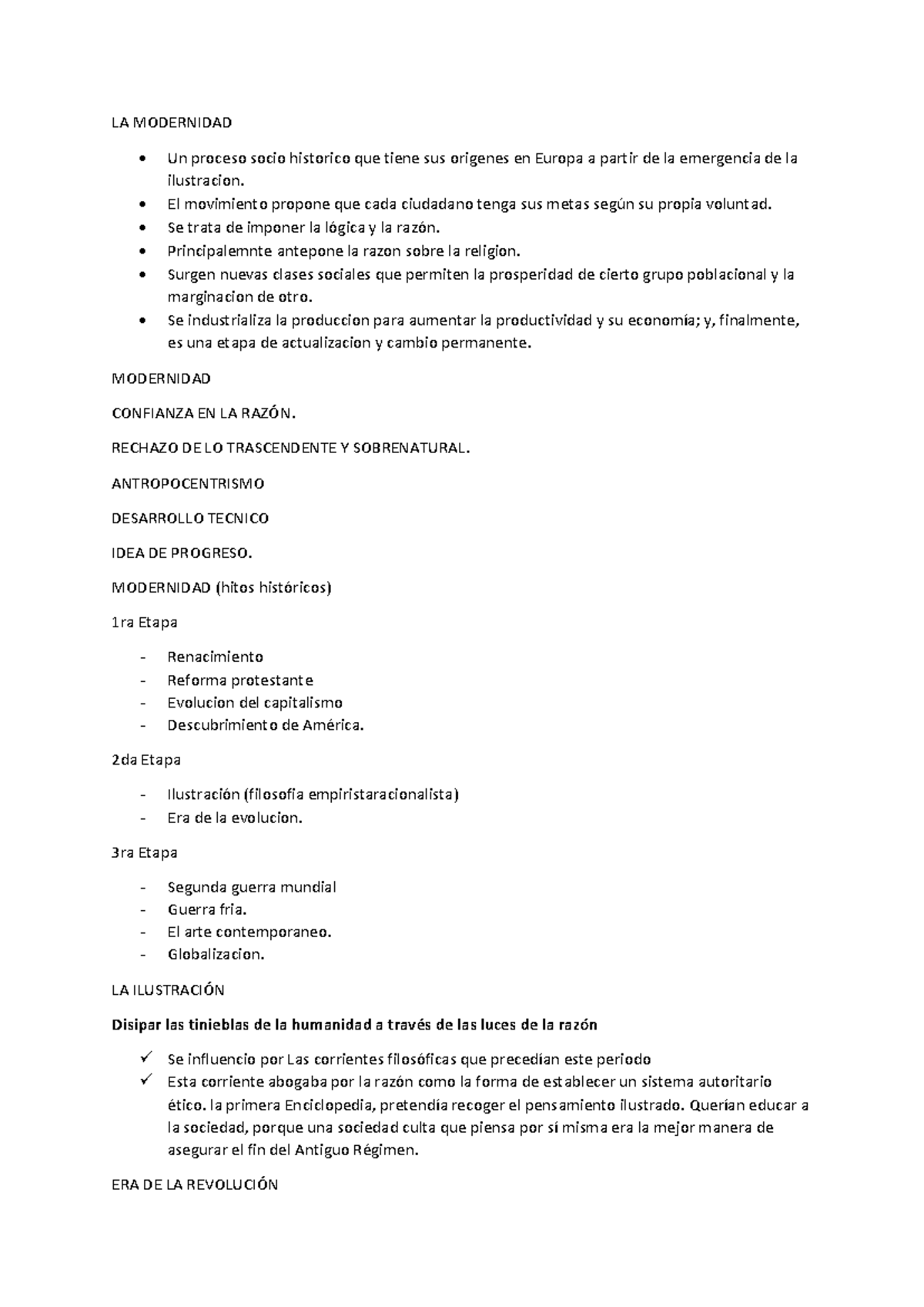 LA Modernidad- Resumen - LA MODERNIDAD Un proceso socio historico que ...