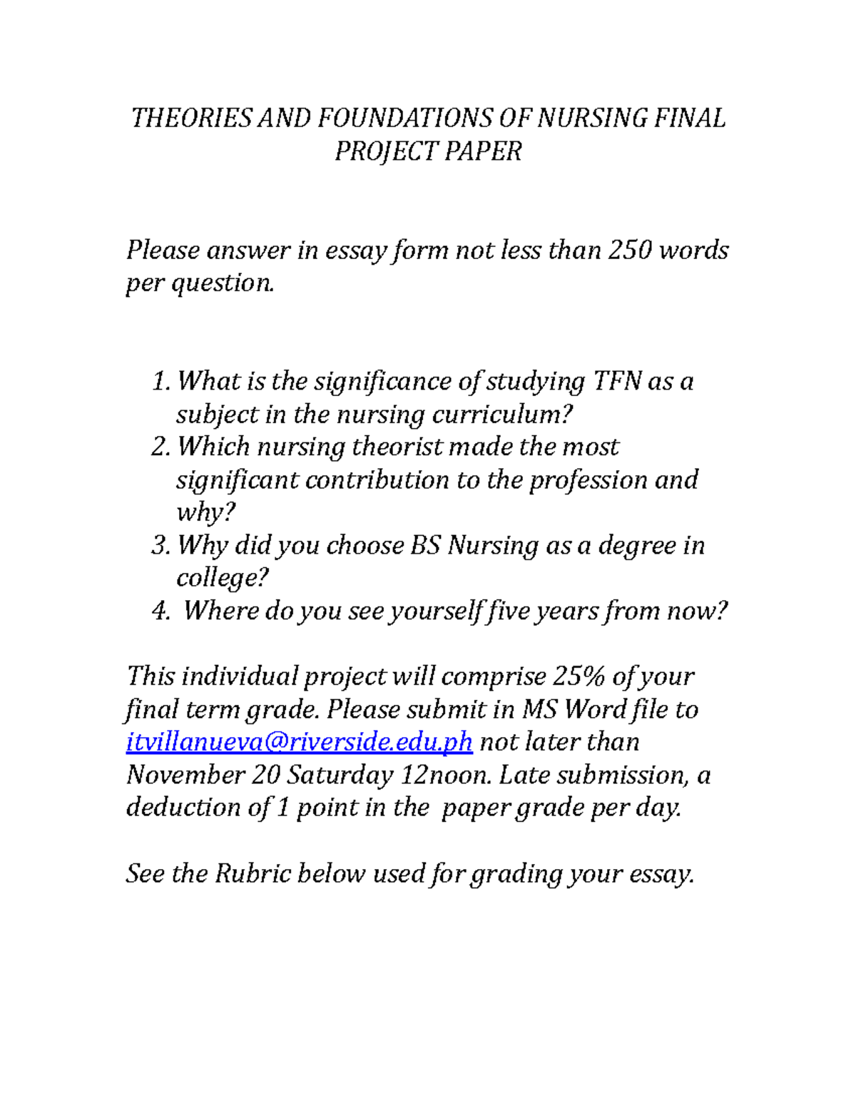 TFN Final Paper (1) copy - THEORIES AND FOUNDATIONS OF NURSING FINAL ...