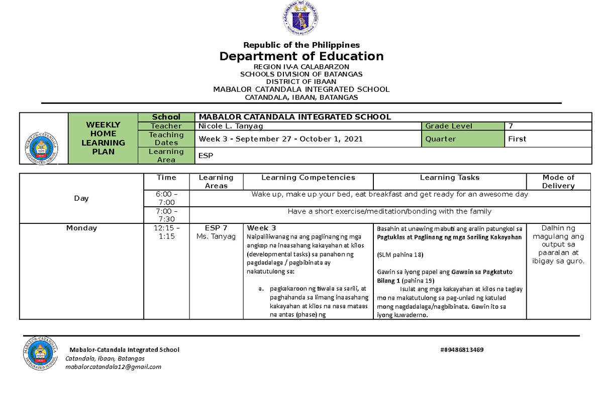 G7 3rd Weekly Home Learning Plan - Department of Education REGION IV-A ...