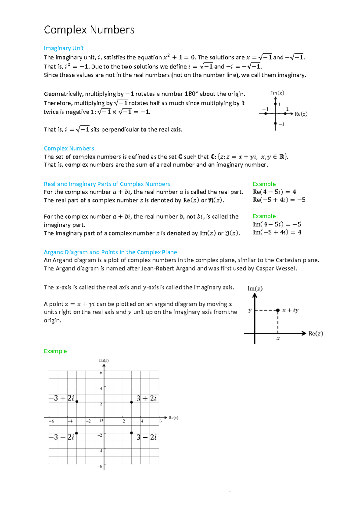 Complex Number - Just few notes - Imaginary Unit The imaginary unit, 𝑖 ...